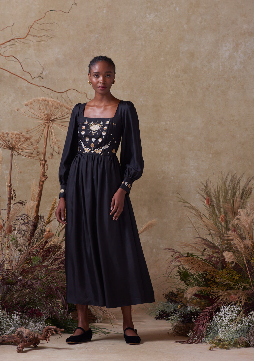 Anna Midi Dress Black Silk – Muzungu Sisters UK