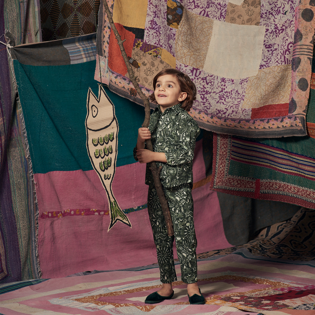 Kids Frankie Shirt and Frankie Pants Folktale Green – Muzungu Sisters UK