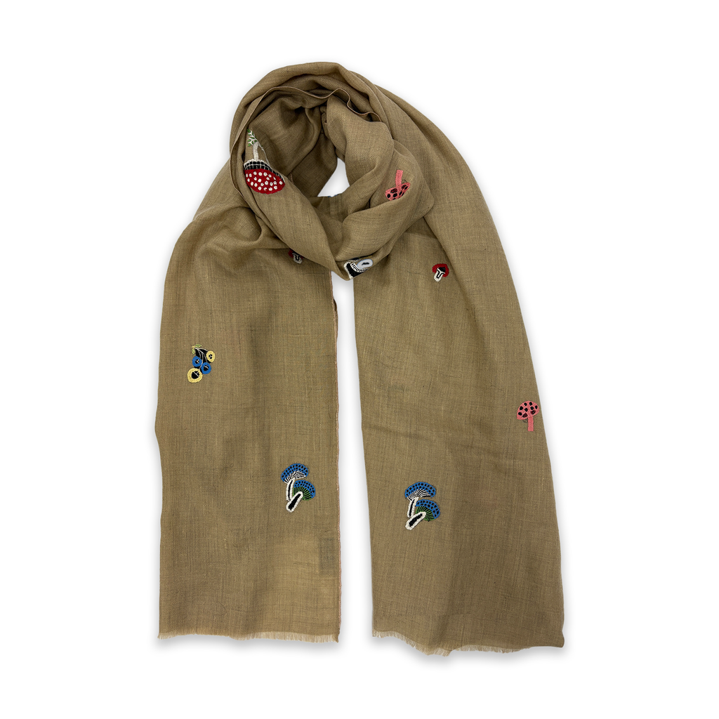Mushroom Forest Embroidered Shawl Sand – Muzungu Sisters UK