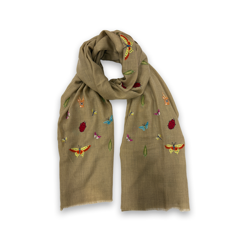 Insect and Animal Embroidered Shawl Natural II – Muzungu Sisters UK